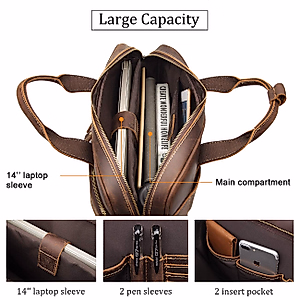 Augus Leather Messenger Bag for Men Vintage Travel Backpack 15.6 inch laptop Briefcase Shoulder Bags With YKK Metal Zipper