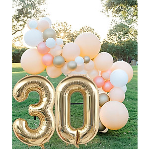 40 Inch Light Gold 30 Number Balloons White Gold Giant 30 Foil Mylar Helium Large Digital Balloon Champagne Gold Birthday Numbers Jumbo Balloons 30th Anniversary Events Party Decorations Supplies