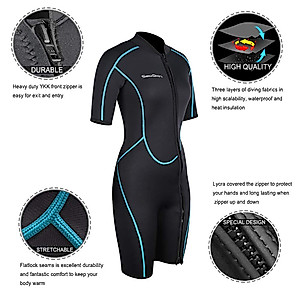 Seaskin 2 Pieces Shorty Wetsuit, 3mm Mens Medium Size and Womens Small Size Diving Suit Front Zip Wetsuit for Diving Snorkeling Surfing Swimming