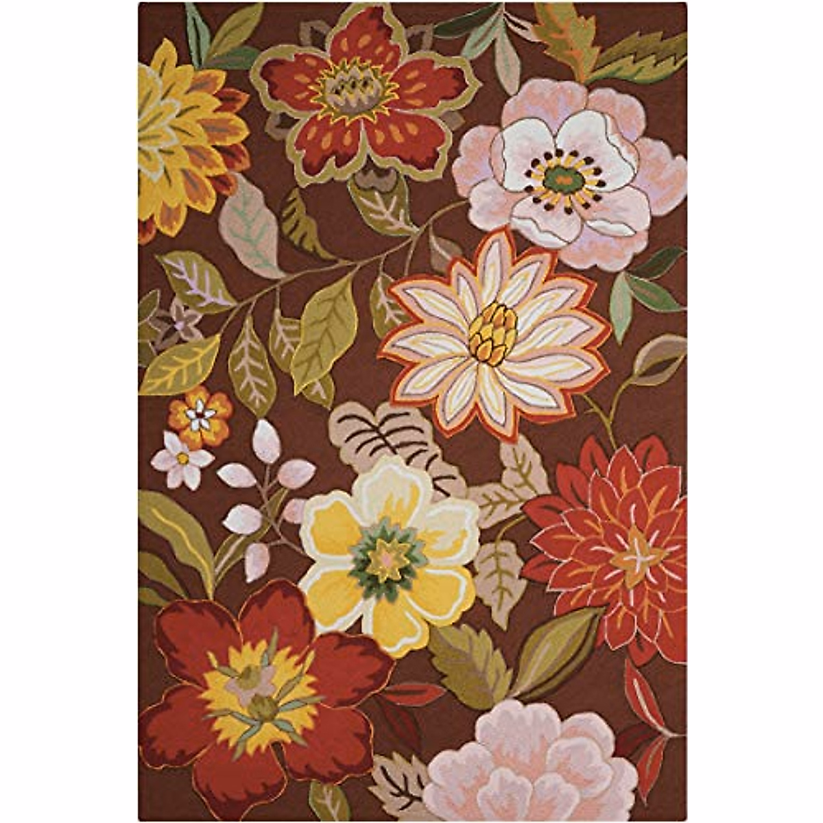 Nourison Fantasy Chocolate 5' x 7'6" Area-Rug, Modern, Floral, Bed Room, Living Room, Dining Room, Kitchen, Easy washing, Non Shedding, (5' x 8')