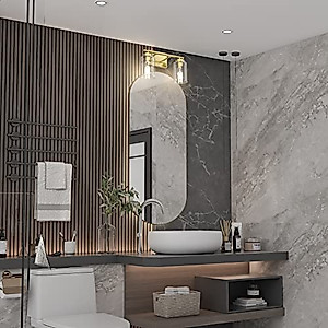 Bathroom Light Fixtures,Brushed Brass Vanity Light, Gold Wall Sconces Lighting, Modern Bath Wall Mounted Lights with Glass Shade, Gold Wall Sconce for Living Room, Bedroom, Hallway(Exclude Bulb)