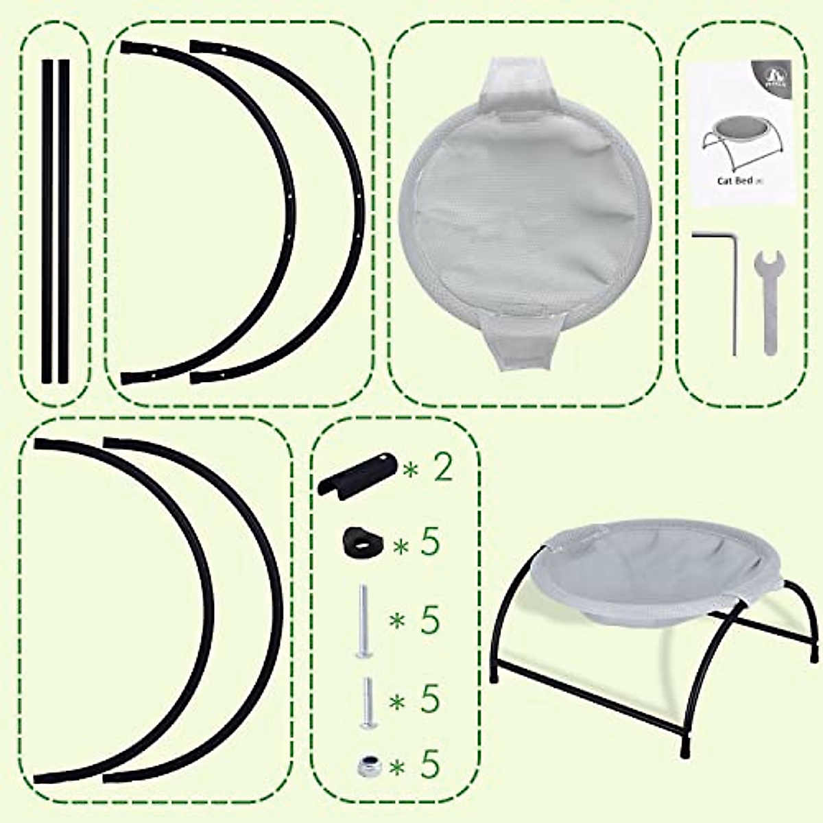 PHYEX Cat Bed Elevated Pet Hammock for Kitty Cat Small Dog, Easy Assembly Raised Cat Cot for Indoors & Outdoors, Gray