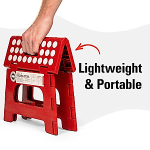 Kikkerland Rhino Foldable Step Stool – Holds Adults up to 300 Lbs, Best for Kitchen & Bathroom – Collapsible, Portable, Lightweight Stepping Stool with Sturdy, Non-Slip Design – Red, 8”