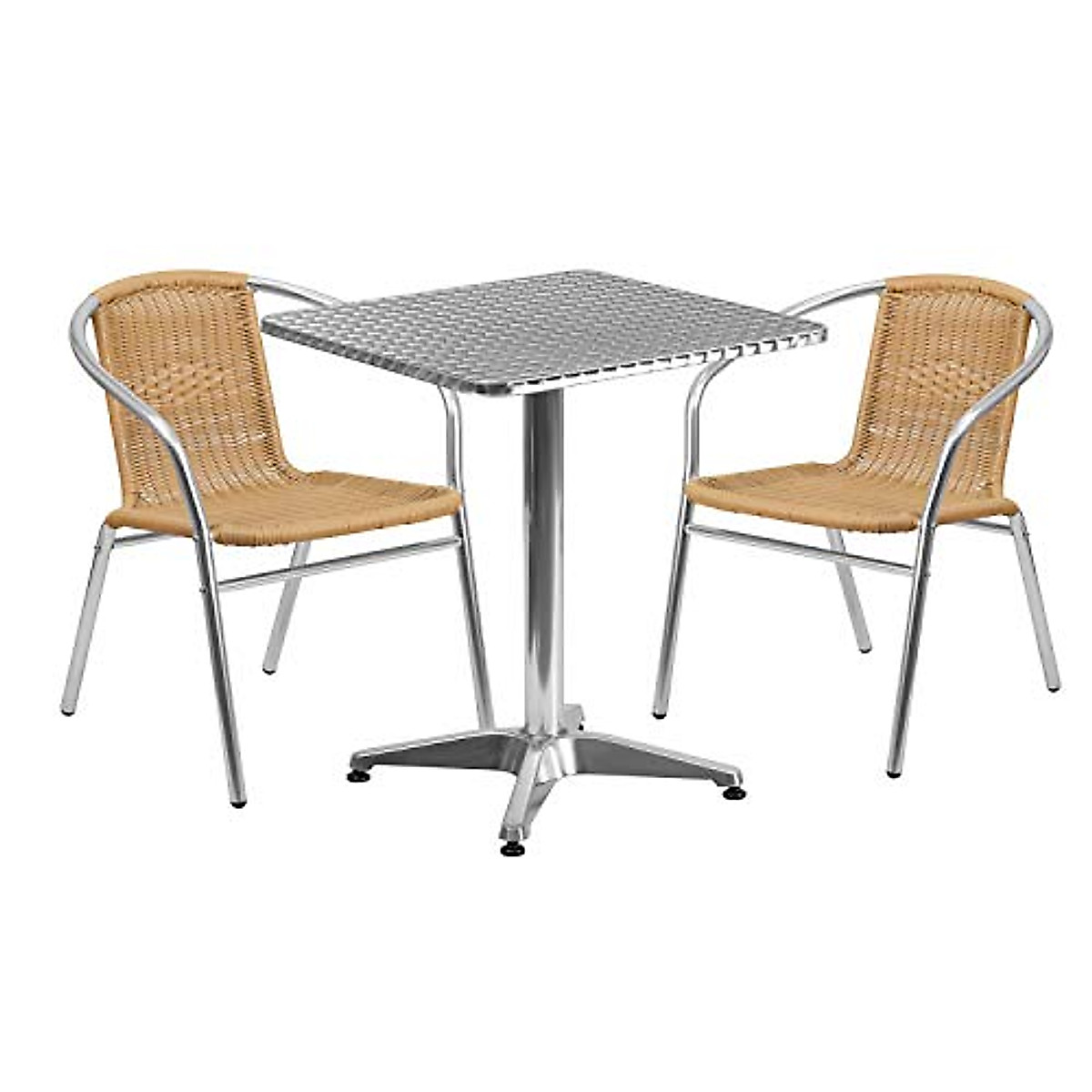 Flash Furniture Lila 23.5'' Square Aluminum Indoor-Outdoor Table Set with 2 Beige Rattan Chairs