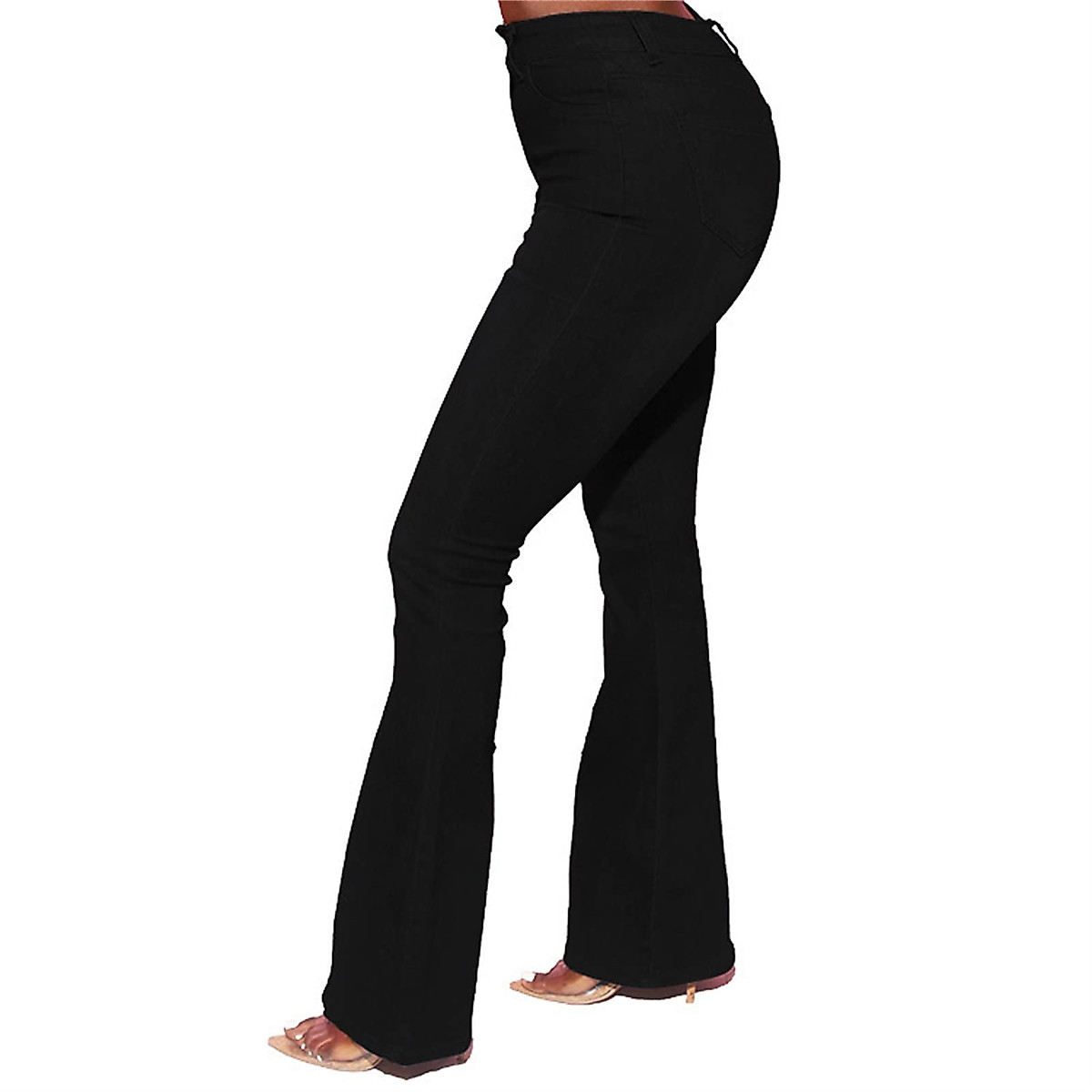 Flare Bell Bottom Jeans for Women High Waisted Stretch Wide Leg Denim Pants Classic Slimming Retro Comfy Jean (Black,Large)