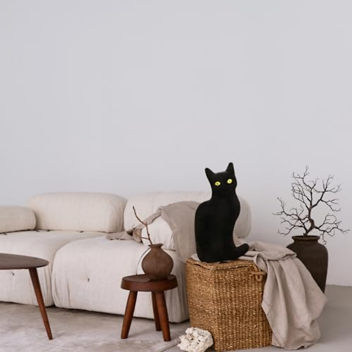 Zen Living Pro Black Plush Cuddle Cat Shaped Throw Pillow – Cute Fluffy Stuffed Long Animal Plushies, Life Size Spooky Cushion, Realistic Halloween Gothic Boho Decor Gift