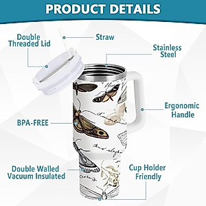 RPLIFE Various Insects White Tumbler with Handle and Straw, Stainless Steel Cup, Insulated Cup with Straw, Coffee Tumbler for Women