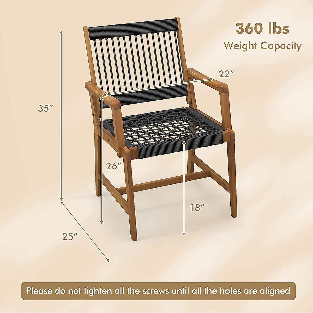 Tangkula Outdoor Acacia Wood Dining Chairs Set of 4, All-Weather Rope Woven Patio Chairs with Armrests, Outdoor Armchairs for Patio, Lawn, Garden, Backyard (2)