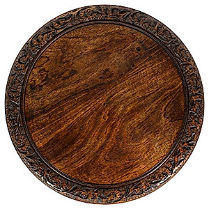 COTTON CRAFT Solid Wood Accent End Table - Hand Carved Vintage Boho Folding Side Table - Small Spaces Entryway Farmhouse Living Room Bedside - No Tools Assembly -18x18 Round - Jaipur Antique Brown