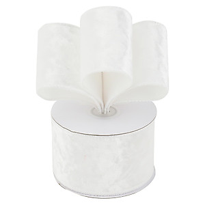 MEEDEE White Crushed Velvet Ribbon 2.5 Inch Velvet Wired Ribbon Crushed Velvet Christmas Ribbon 10 Yards White Velvet Ribbon for Christmas Tree Decoration, Wreath Supplies, Crafts Bow Making