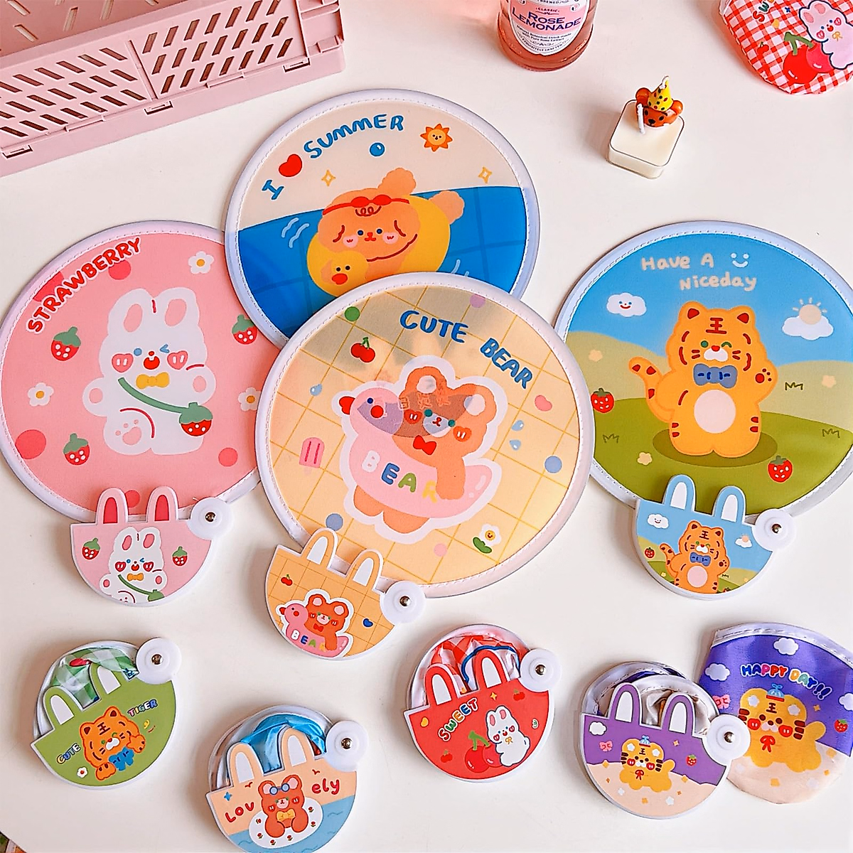 Heseyomo 6pcs Folding Hand Fans for Women, Foldable Mini Cloth Portable Fan Gift with Handle