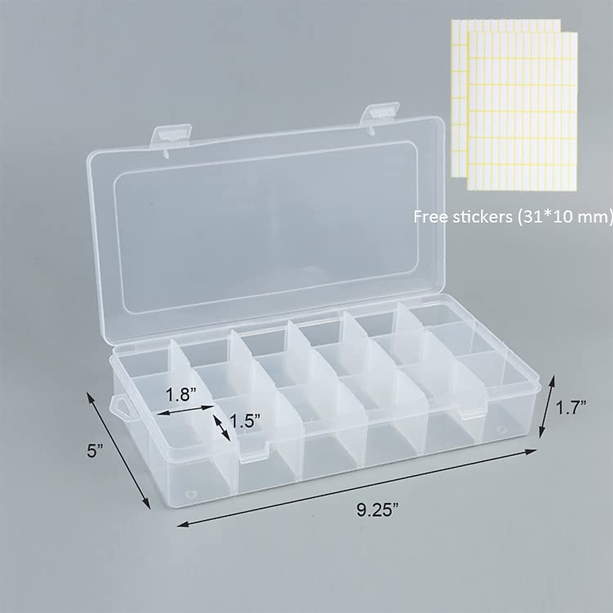 UHZBTEC 18 Grids Storage Containers/Jewelry Organizer Box with Removable Dividers for Bead Organizer (Free Letter Stickers)