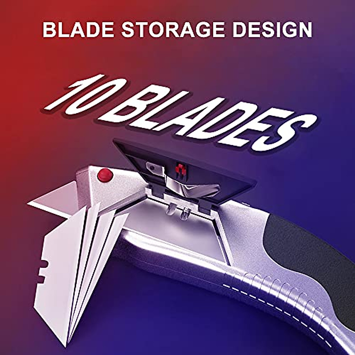 Deli Tools Utility Knife, Blade Storage In Handle With 9 Extra Blades Auto-Load Box Cutter Heavy Duty Knife For Wood Feather Paper, Retractable 3 Position (Total 10 Blades)