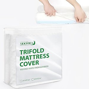 Moonsea Waterproof Replacement Cover for 39 x 75 x 4 Inch Tri-fold Mattress (Only Cover and Not Work for One Piece Insert), Viscose Made from Bamboo Tri-fold Mattress Protector
