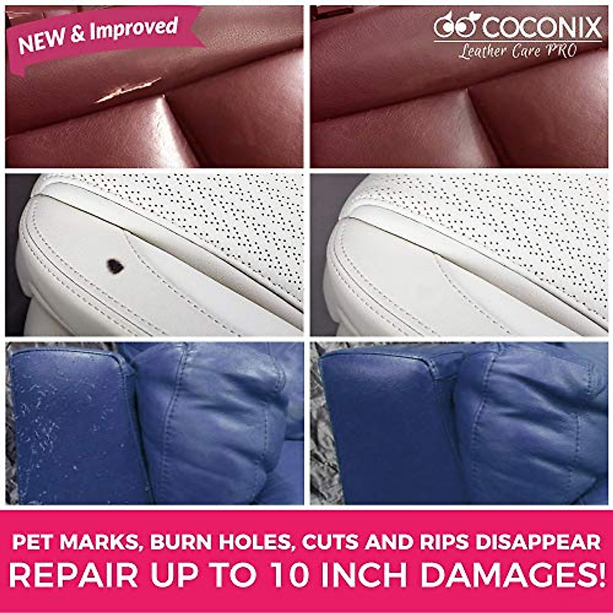 COCONIX Black Leather and Vinyl Repair Kit Leather Recoloring Balm Pure Black