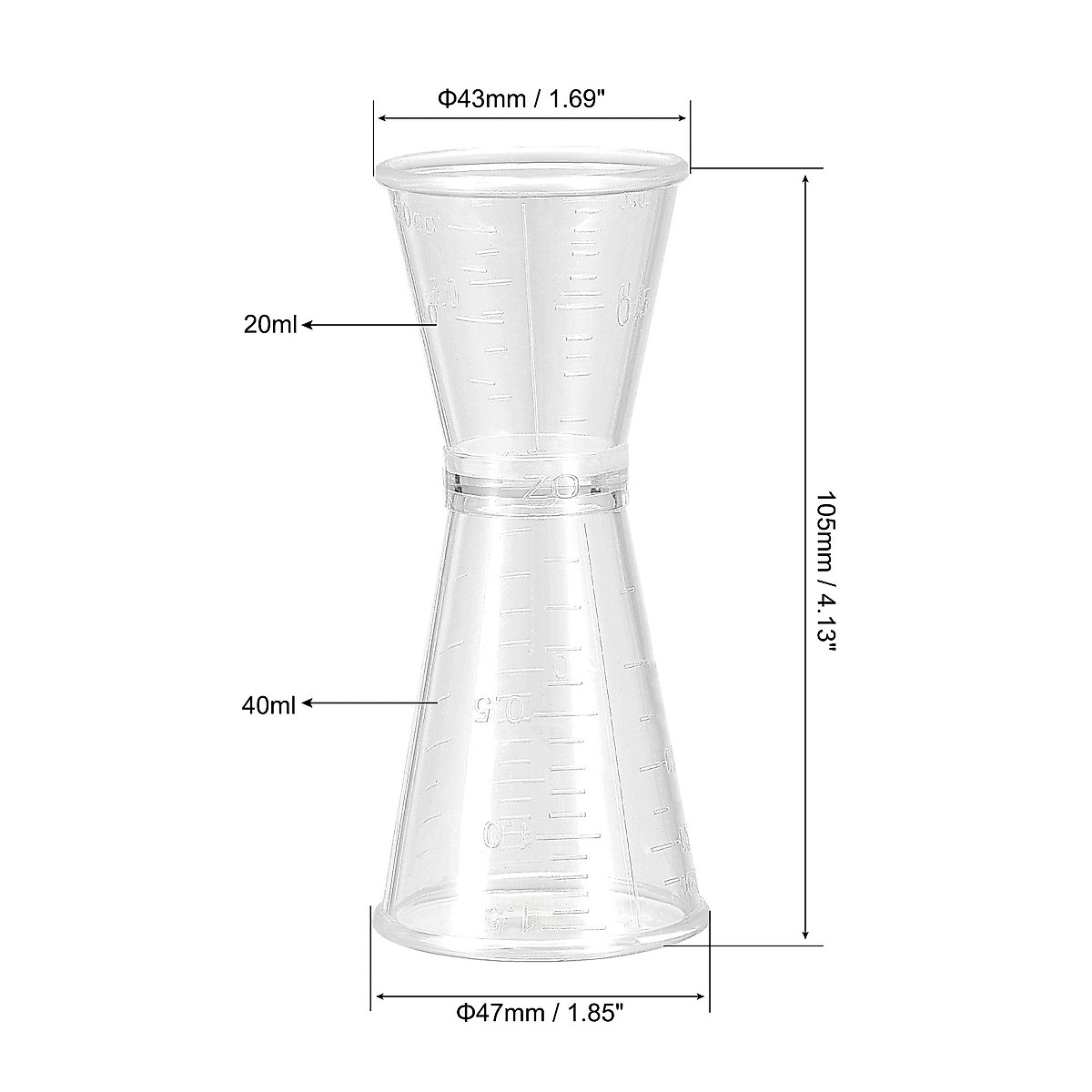 uxcell Measuring Cup 40ml/20ml PC Plastic Double Head Beaker Clear for Lab Kitchen Liquids 6Pcs