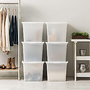 IRIS USA 68 Qt. Plastic Storage Container Bin with Latching Lid, 6 Pack, Stackable Nestable Box Tote Closet Organization School Art Supplies Towels Blankets Comforters Sleeping Bags - Pearl