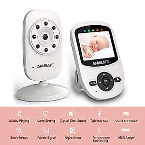 Video Baby Monitor with Camera and Infrared Night Vision, Two-Way Talkback, and Temperature Monitor - Long Range, Monitor Your Baby All Round The Clock,Include 2 Piece Outlet Protector … (2.4'')