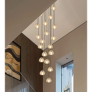 L157in Modern Chandelier for High Ceiling Living Room Crystal Lights Pendants Light Enterway Foyer Chandeliers Lighting Fixture Chrome Light 20-Lights LED Light Bulbs Included