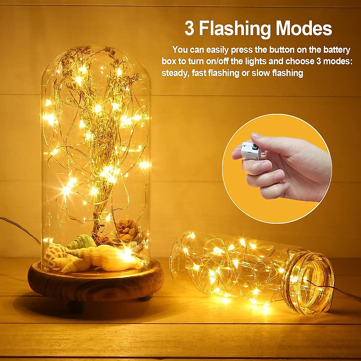 MUMUXI LED Fairy Lights Battery Operated String Lights [20 Pack], 7.2ft 20 Mini LED Lights Battery Powered White Twinkle Lights | Waterproof Copper Wire Lights Firefly Lights Mason Jars, Warm White