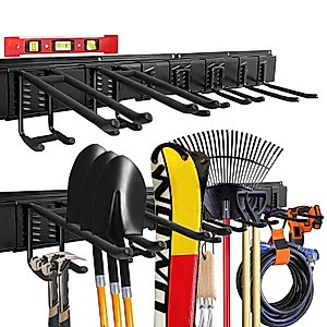 VONLX 48inch Garage Storage Organization Garage with Torpedo Level Mounted Garden Tool Organizer Wall Mount Adjustable Garage Organizers with 7 Heavy Duty Hooks Tool Holder for Hanging Max Load 440lbs