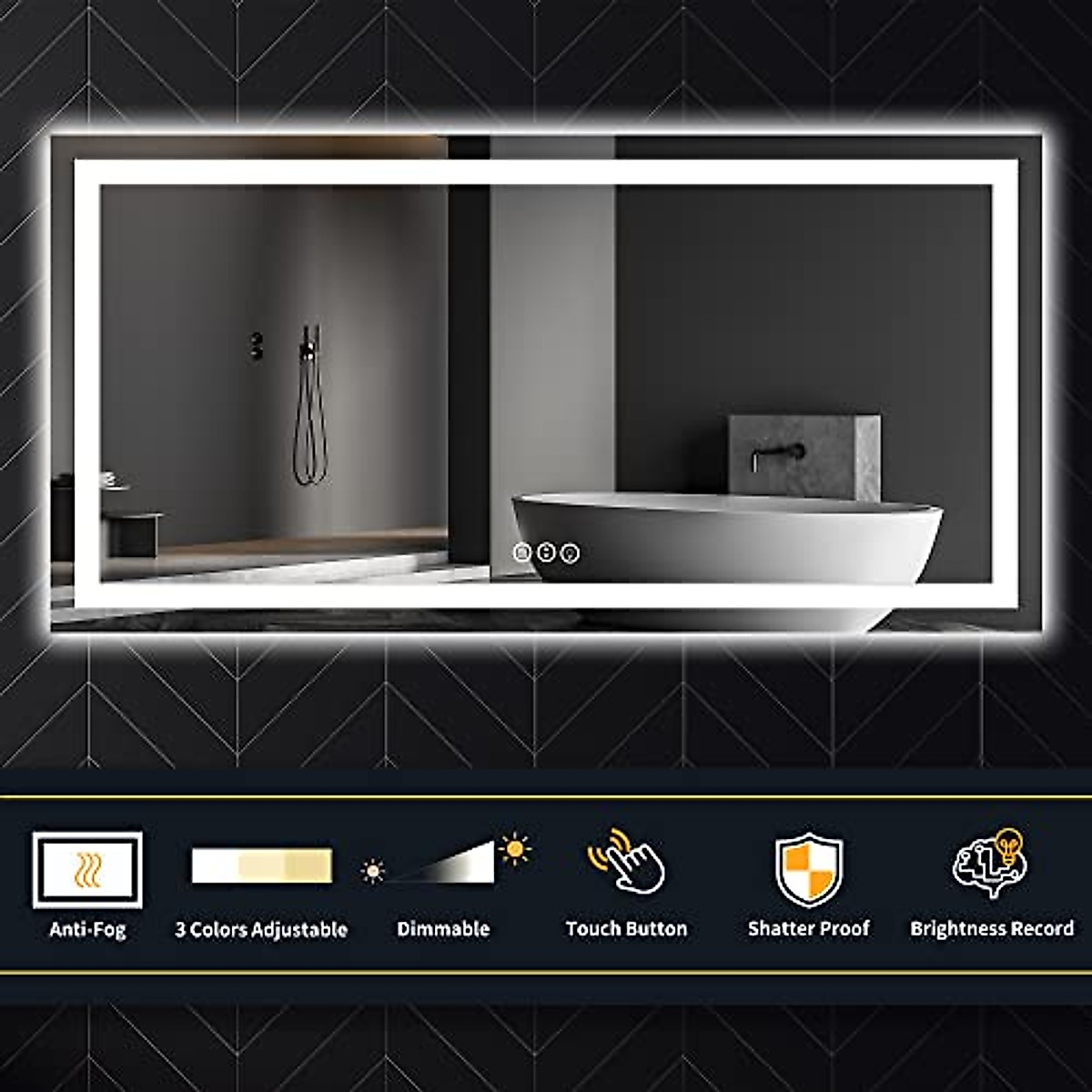 ISKM Large led Bathroom Mirror for Bathroom 96x36 Backlit and Front Vanity Mirror for Wall Anti-Fog, Dimmable, Memory Function Suitable for high-end Hotels, Villas or spas