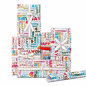 MAMUNU Happy Birthday Wrapping Paper for Kids Girls Boys Women Men, Gradient Light Color Happy Birthday Lettering Wrapping Paper Birthday, Gift Wrap Paper for Birthday Occasions, 6 Sheets, 17x30 Inch