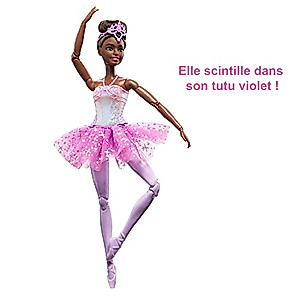 Barbie Dreamtopia Doll, Twinkle Lights Posable Ballerina with 5 Light-Up Shows, Sparkly Purple Tutu, Black Hair & Tiara