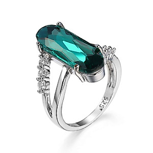 SixTwo Women's 925 Sterling Silver Green Simulated Emerald and Diamond Ring Amethyst Ring Gemstone Ring Cubic Zirconia Rings CZ Diamond Eternity Engagement Wedding Band Ring for Women (Green, 9)