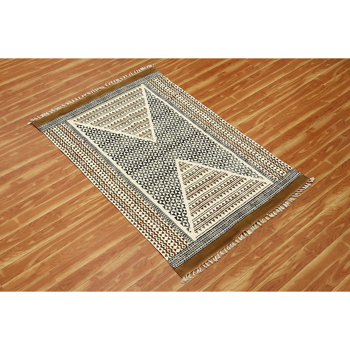 CASAVANI Collection Runner - 5x10 Area Rug Black & Brown Cotton Dhurrie Geometric Kilim Rug Indoor Outdoor Use Carpet Flatweave Rugs for Home & Foyer Corridor Hallway & Stair Runner
