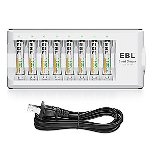 EBL AAA Rechargeable Batteries, 8 Pack Precharged AAA Batteries 1.2V 1100mAh with AA AAA Battery Charger