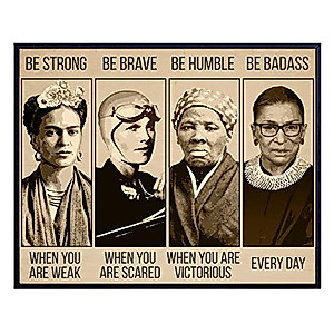 Be Strong Be Brave Be Badass Poster 8x10- Ruth Bader Ginsburg, Amelia Earhart- Motivational Wall Decor -Uplifting Encouragement Gifts for Women - Inspirational Positive Quotes Wall Art print Gift