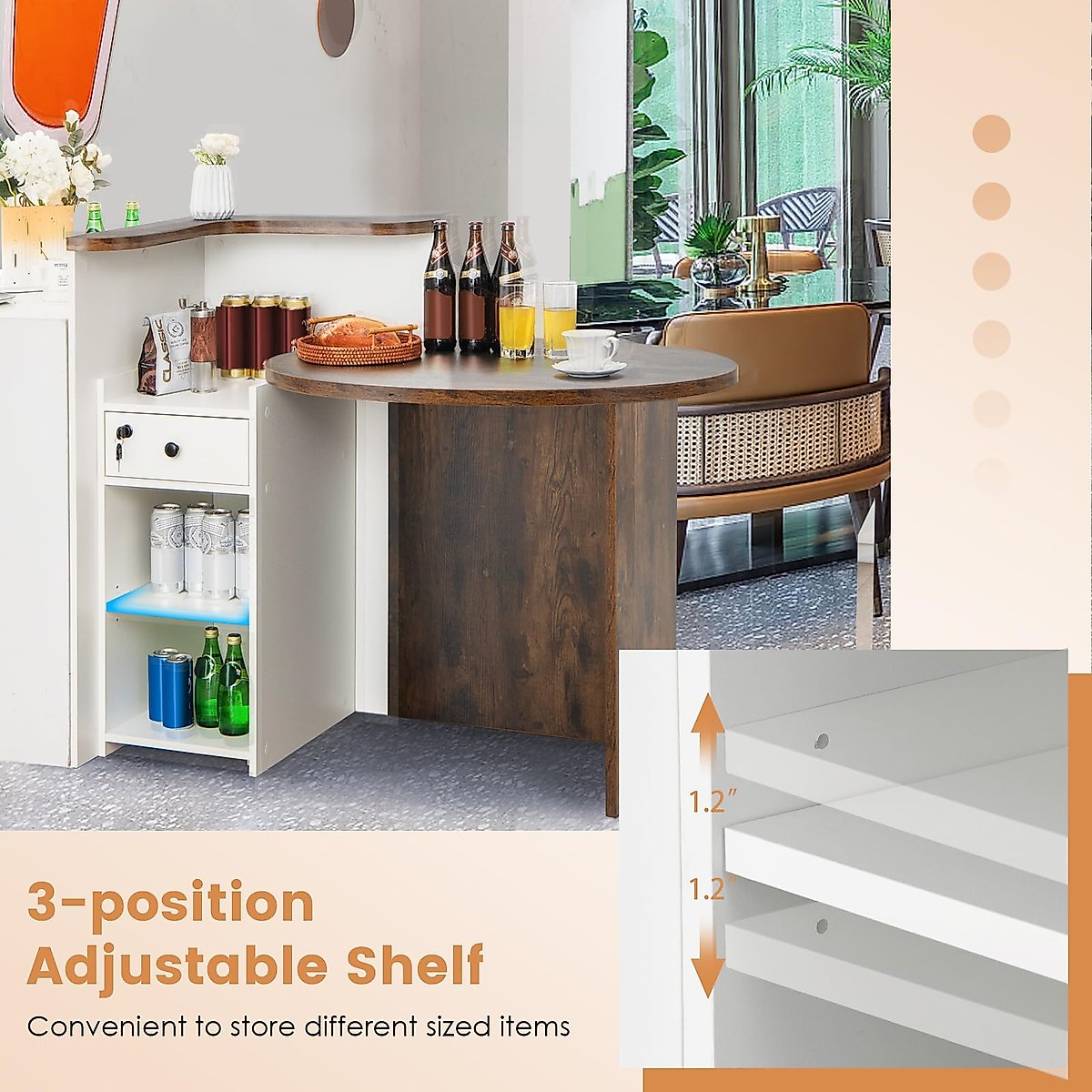 Tangkula Reception Desk, Front Counter Desk with Lockable Drawer & Adjustable Shelf, Oval Desktop, Retail Counter for Checkout, Computer Workstation for Salon Lobby Office, Home Office Desk