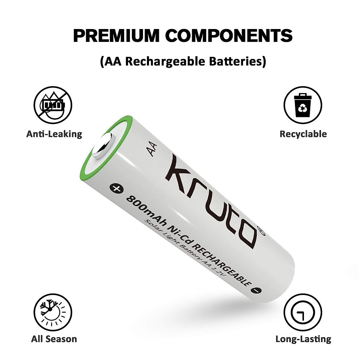 Kruta AA Rechargeable Batteries 800mAh NiCD Rechargeable Solar AA Battery for Solar Lights Solar Lamp(Pack of 12)