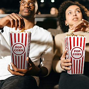 Novelty Place 12 Pcs Classic Popcorn Boxes, 46 oz Red & White Striped Cardboard Paper Popcorn Container for Family Movie Night Party - 7.8" Tall x 3.9" Square