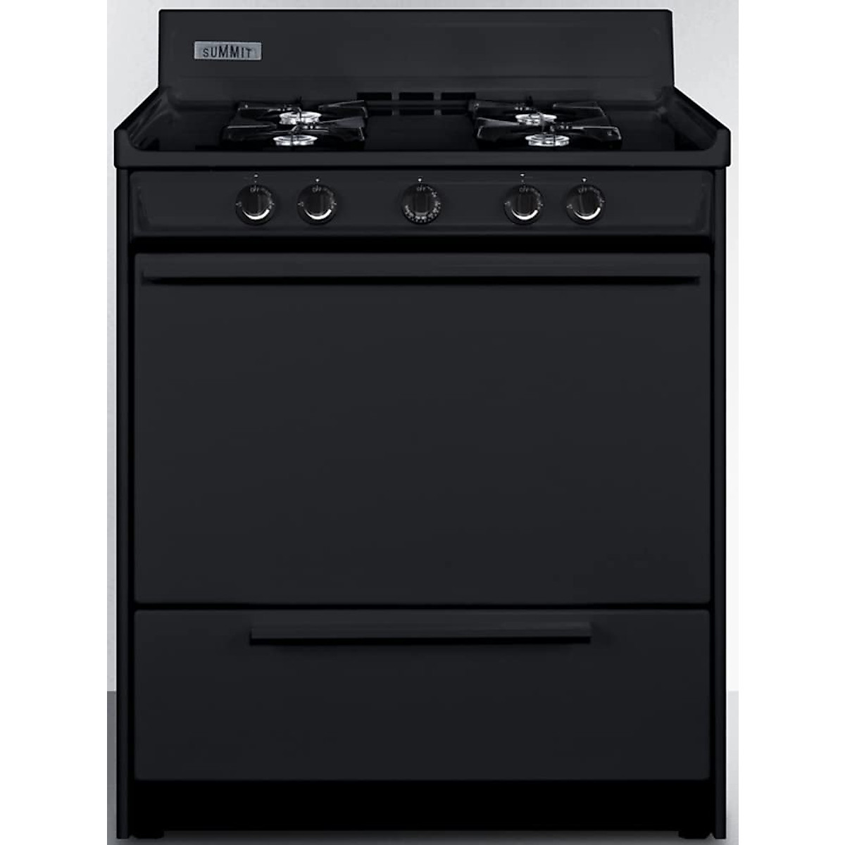 Summit Appliance TNM2107C 30" Wide Open Burner Gas Range in Black with Electronic Ignition, Four Open Burners, Adjustable Oven Racks, Broiler Pan, Porcelain and Steel Construction
