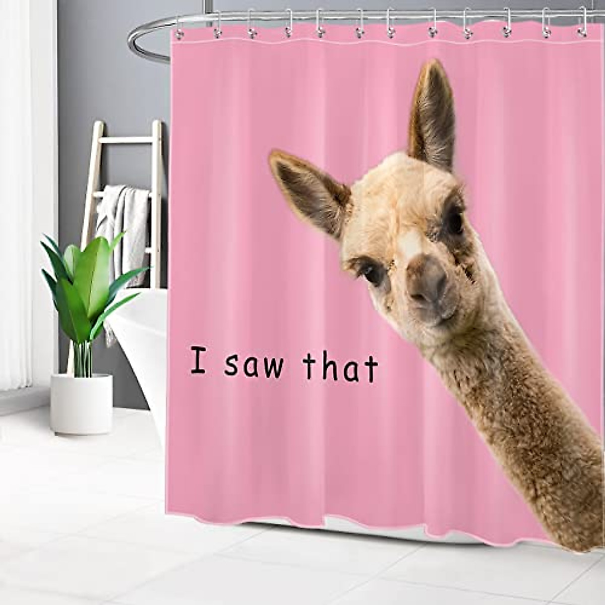 LB Cute Alpaca Llama Shower Curtain Funny Quotes I Saw That on Pink Background Fun Shower Curtains for Kids Bathroom with Hooks 72x72 inch Waterproof Polyester Fabric Bathroom Decorations