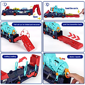 Car Carrier Truck Toys for Kids, Kids Transport Truck Carrier Toys for Boys, 4 in 1 Gatling Gun Catapult Speed Car with 8 Launch Alloy Truck, Ideal Gift for Boys for Kids Aged 3+…