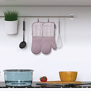 Alselo Silicone Oven Mitts Heat Resistant 932℉ with Waterproof & Non-Slip Kitchen Mittens, Set of 2 Extra Long Oven Gloves with Soft Cotton Terry Lining for Baking Cooking Barbecue(2, Purple Mitts)