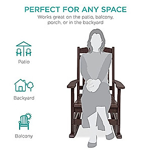 Best Choice Products All-Weather Rocking Chair, Indoor Outdoor HDPE Porch Rocker for Patio, Balcony, Backyard, Living Room w/ 300lb Weight Capacity, Contoured Seat - Brown
