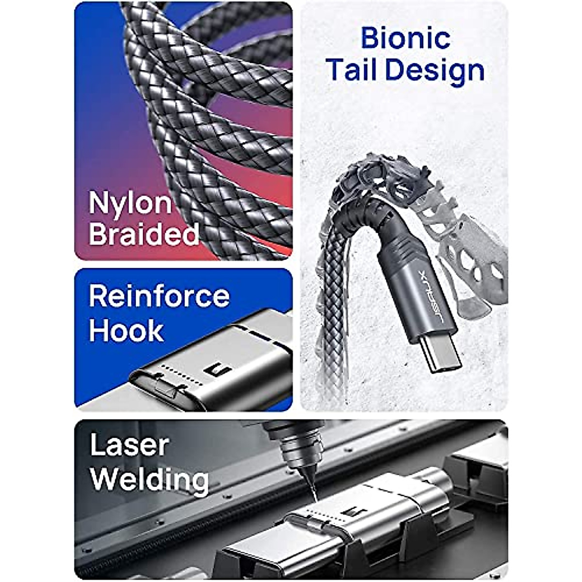 Car Charger, Car USB Charger 36W Fast Charging, JSAUX Metal Dual QC 3.0 Car Adapter with USB-C Cable[3.3ft] Compatible with Samsung Galaxy S10/S9/S8 Plus, Note 9/8, iPhone 7/8/X/XR-Grey