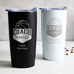 Lifetime Creations Personalized Basketball Coach Tumbler: Custom Basketball Coach Gift, Coaches Coffee Travel Mug from Team, Insulated Engraved Stainless Steel 20 Ounce Cup (White)