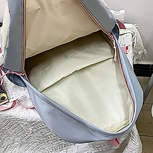 KOWVOWZ Kawaii Backpack for Teen Girls Student Bookbags with Cute pin and bear plush pendant harajuku school nylon waterproof (blue)