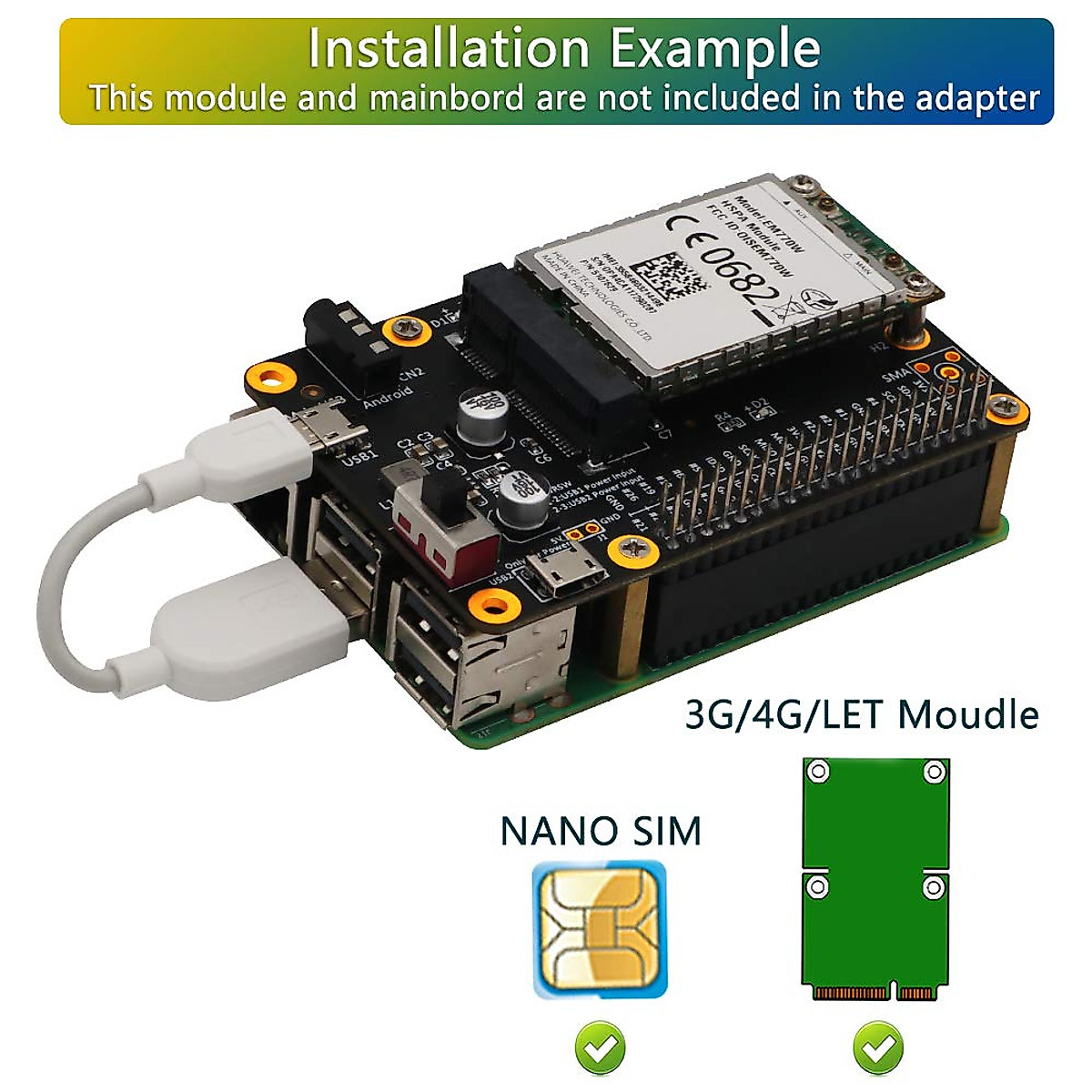 3G/4G & LTE Base HAT for Raspberry/Asus Tinker Board/Samsung ARTIK /Rock64 Media/Liber Computer Board