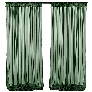 MDS -2 Panels 5ft x 10ft Wrinkle-Free Chiffon Backdrop Curtains Drapes, Sheer Chiffon Fabric Photography Drapes for Wedding Photo Backdrop Ceremony Arch Party Stage Decoration - Hunter Green