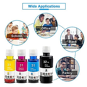 Topcolor Compatible Ink Bottle Replacement for HP 31 32XL Ink for HP Smart-Tank 7301 6001 7602 5101 7001 Plus 551 651 455 457 450 All-in-One Ink-Tank Printer, 165mL Black, 100mL Cyan Magenta Yellow