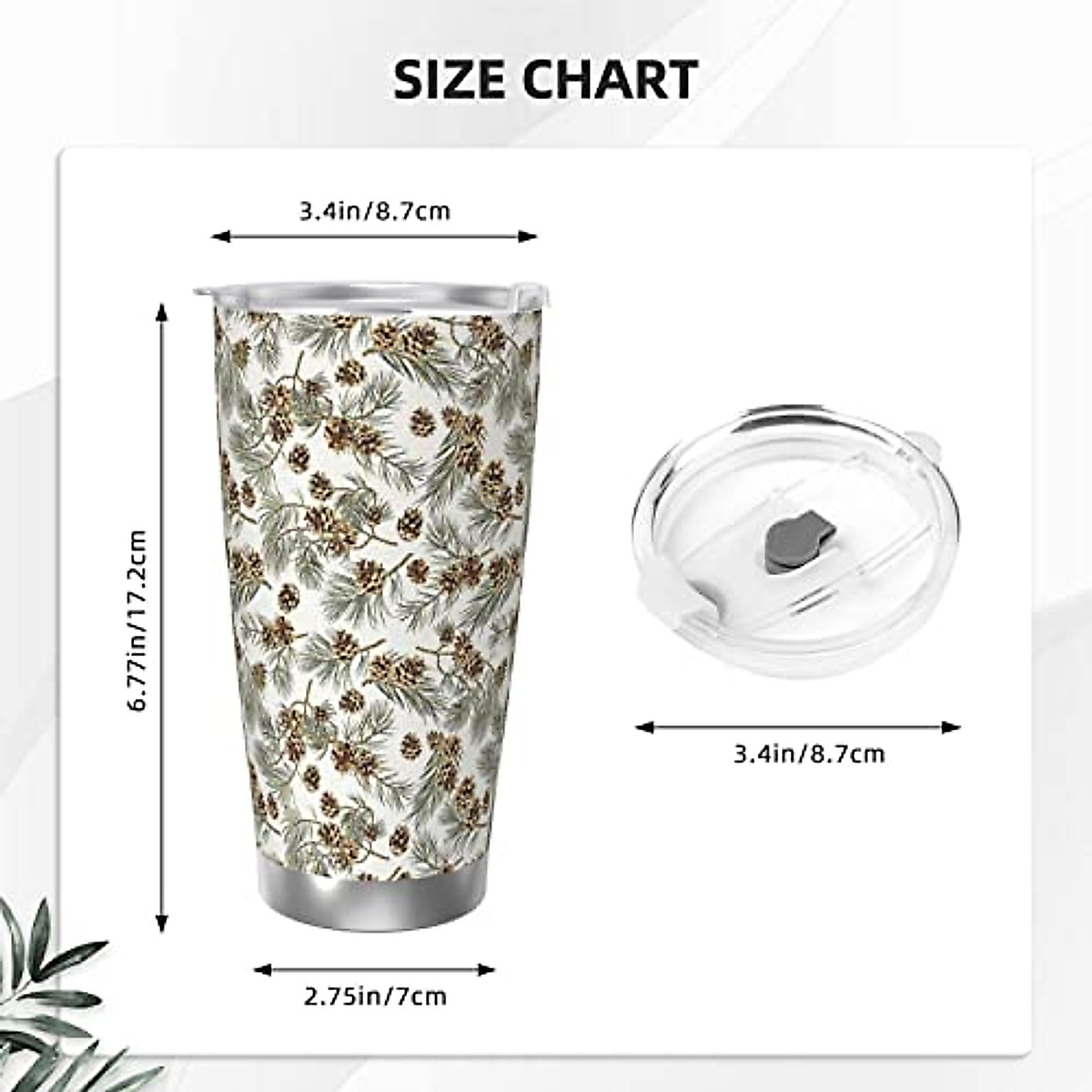 Evealyn Vintage Pine Cones Printed 20 Oz Tumbler Insulated Tumbler Travel Mug Stainless Steel Cup Coffee Mug With Lids For Home Outdoor Office