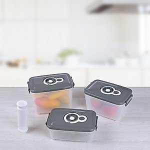 MTR Set of 3 Value Pack Food Storage Containers Vented Hole & Vacuum Pump BPA Free Kitchen Storage Dishwasher Safe Microwave Safe Freezer Safe Airtight Silicone Containers Leakproof & Reusable (3)