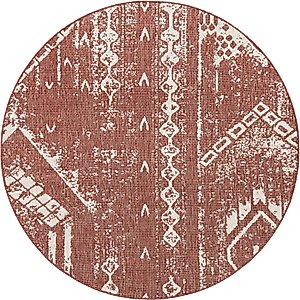 Rugs.com Outdoor Bohemian Collection Rug – 6 Ft Round Terracotta Flatweave Rug Perfect for Kitchens, Dining Rooms