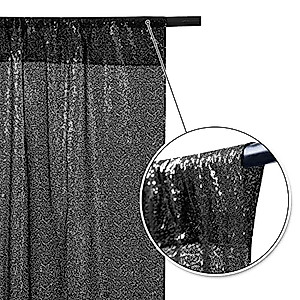 BEDDEB Black Sequin Backdrop Curtain, 2PCS 2FTx8FT Glitter Backdrop Curtain for Christmas, Birthday, Wedding, Party Decoration